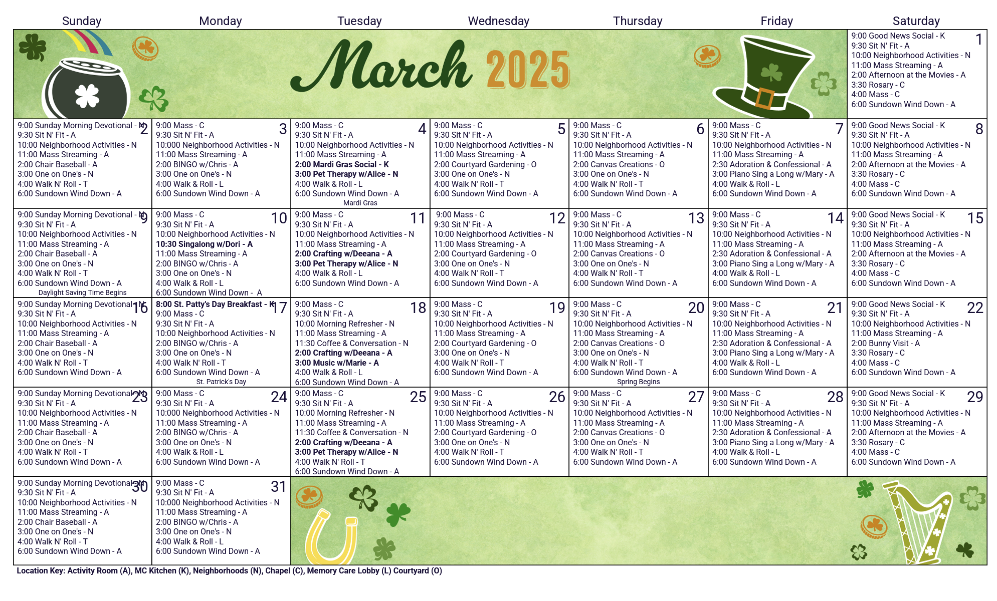 Memory Care Calendar - Catholic Care Center